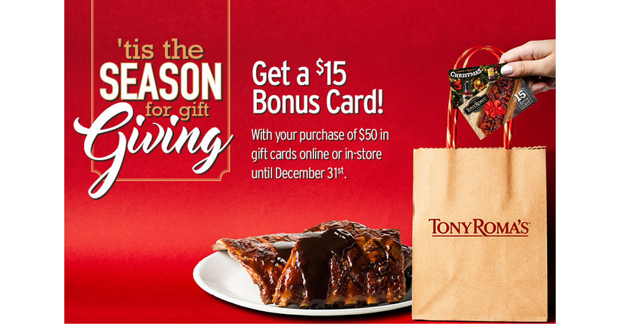 'Tis the Season for Giving at Tony Roma's® as Holiday Gift Card ...