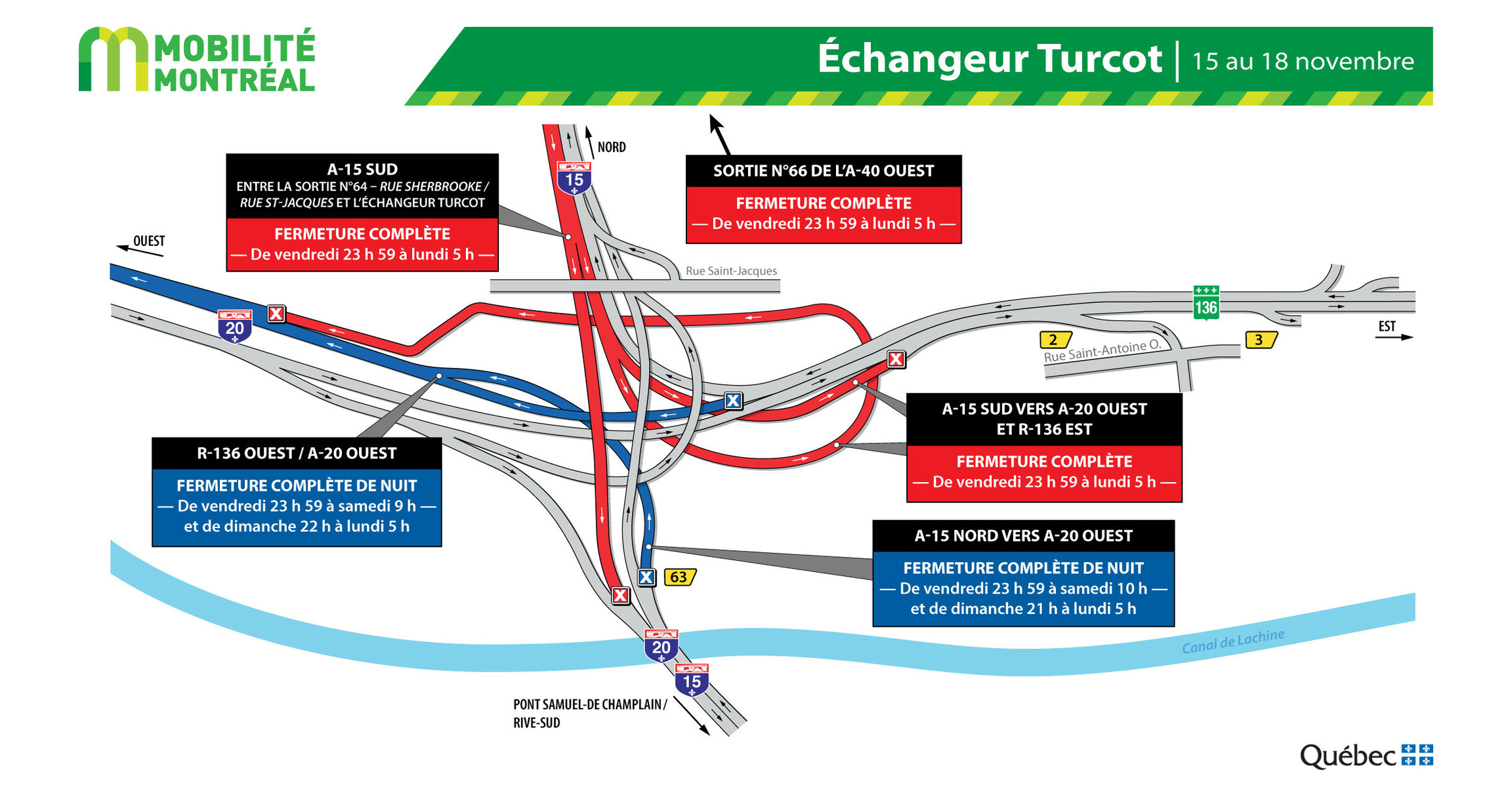 Planifier ses déplacements durant la fin de semaine du 15 au 18 novembre - Entraves majeures sur ...