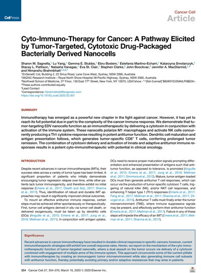 EnGeneIC Announces Publication in Cancer Cell of a Scientific Paper ...