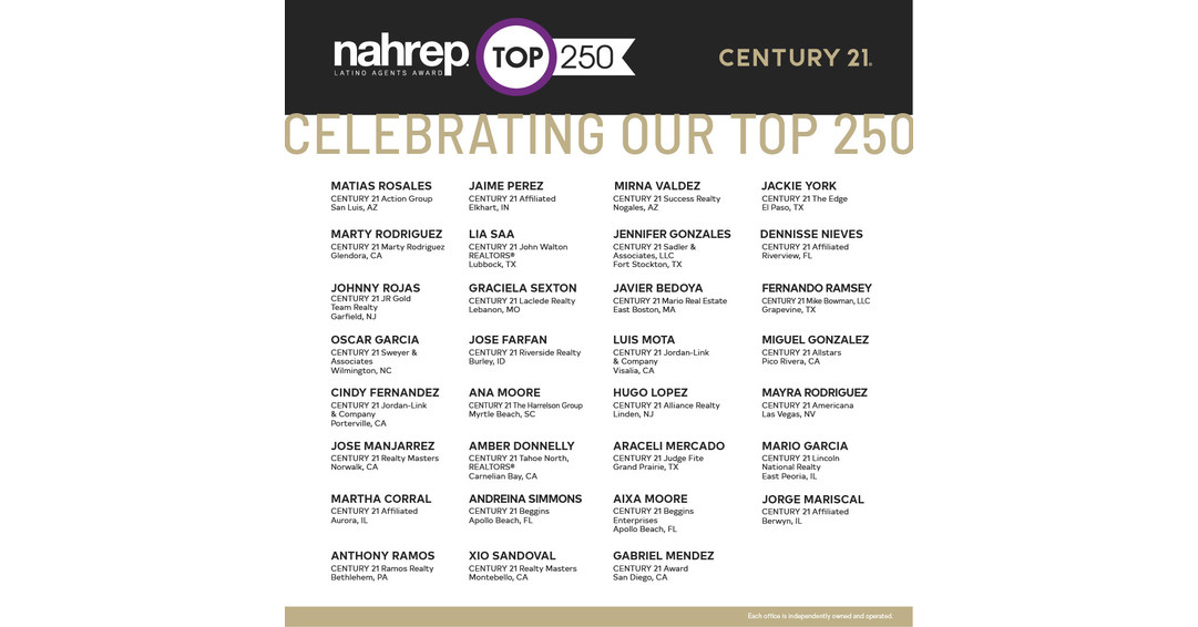 Century 21 Real Estate Hispanic Sales Professionals Honored In "NAHREP ...