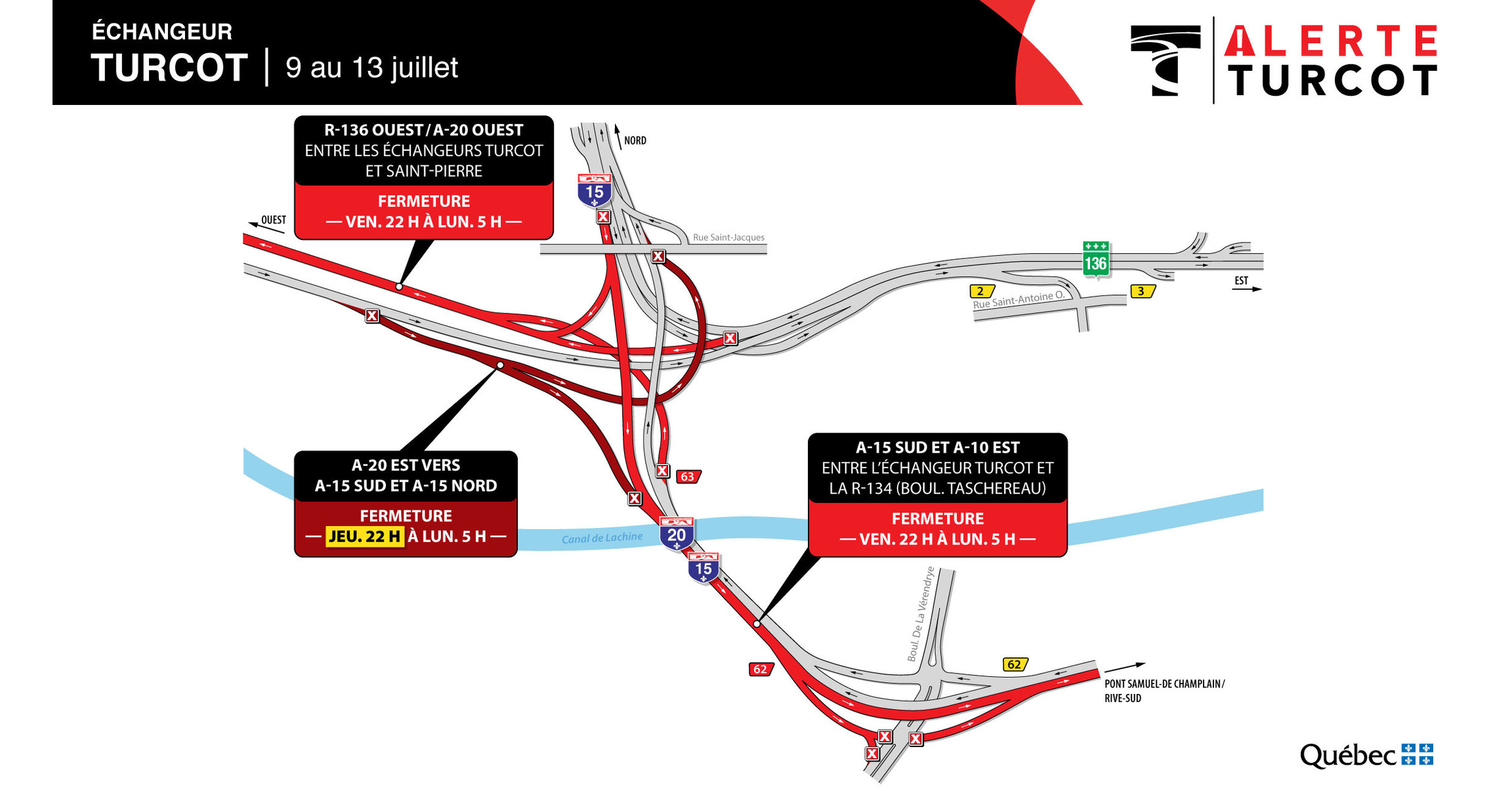 Projet Turcot - Travaux intensifs : fermetures dans le secteur de l ...