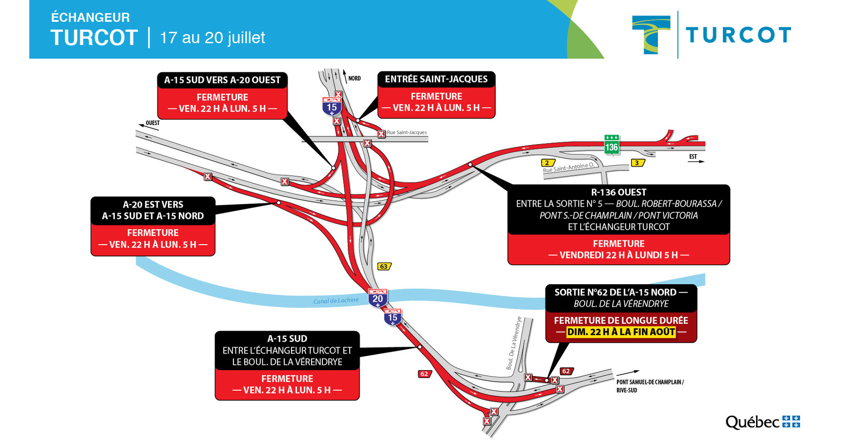 Projet Turcot - Fermetures majeures dans le secteur de l'échangeur ...