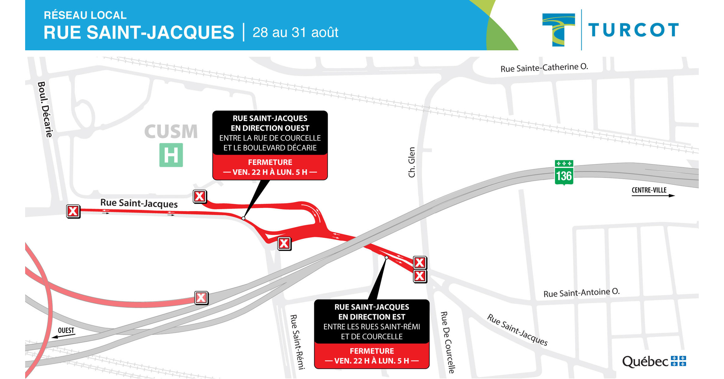 Projet Turcot - Fermetures majeures dans le corridor de l'autoroute 15 ...