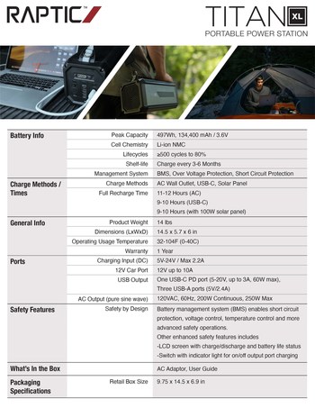 Raptic Expands Their Portable Power Station Line With Titan XL