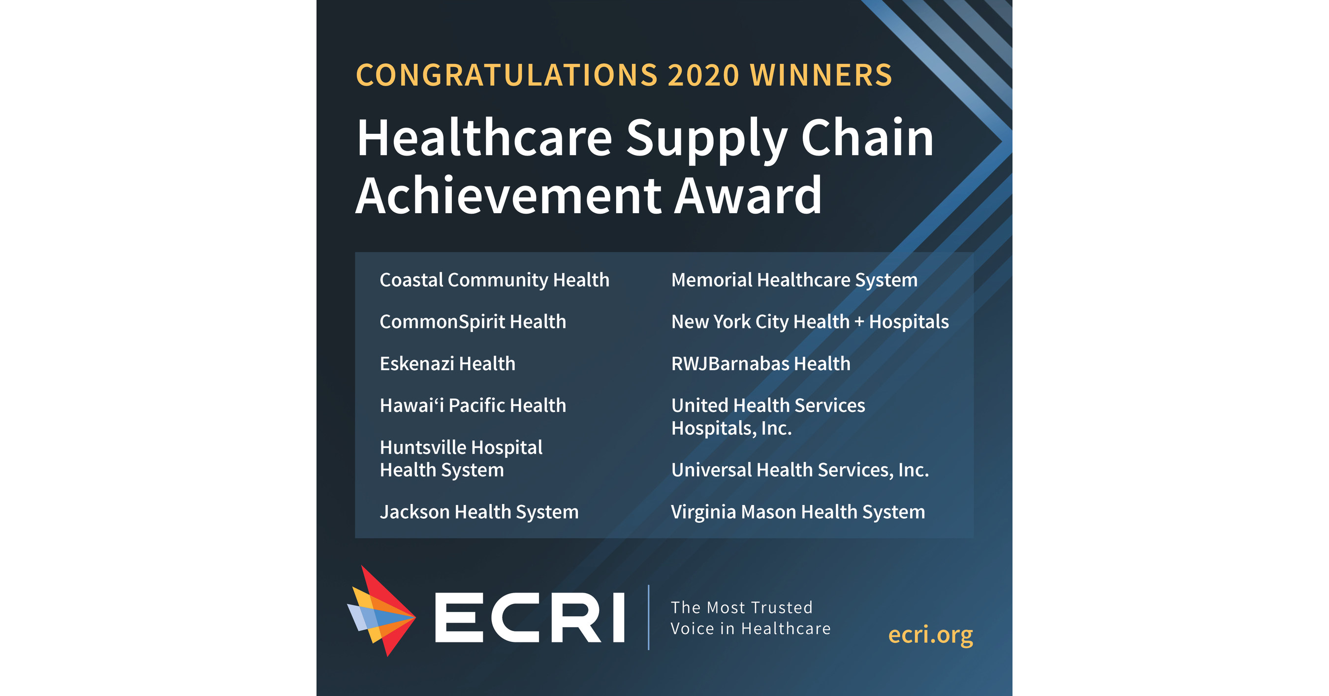 ECRI Announces Winners of its 2020 Healthcare Supply Chain Achievement ...