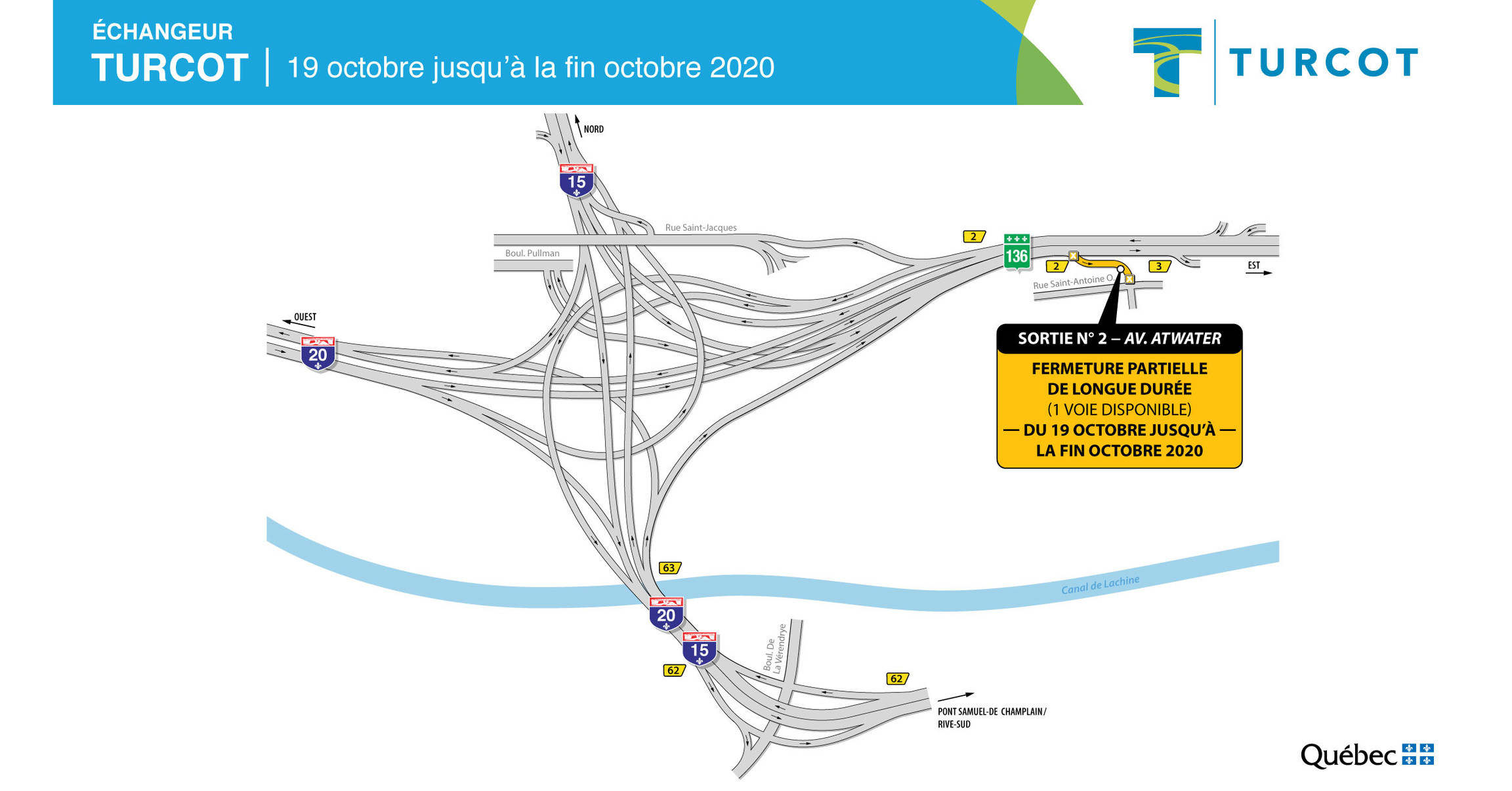 Projet Turcot - Fermetures majeures dans le secteur de l'échangeur ...