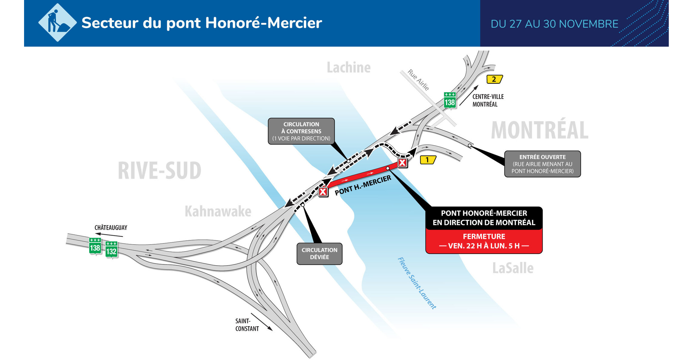 Route 138 entre Kahnawake et Montréal (arrondissement de LaSalle) - Une voie ouverte par ...
