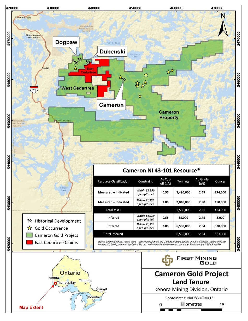First Mining Consolidates Strategic Land Position at Cameron Gold Project