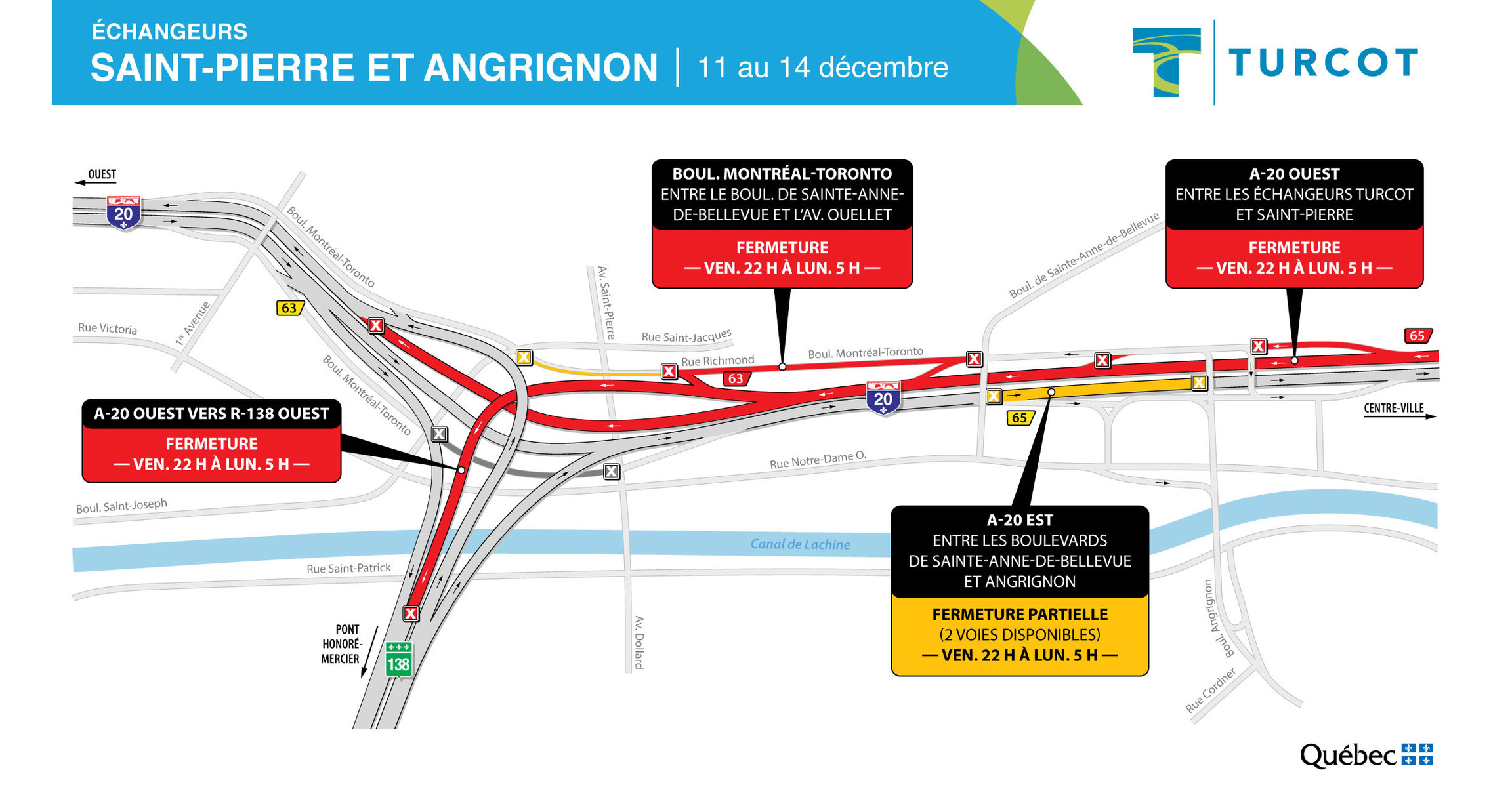 Projet Turcot - Fermetures majeures dans le secteur des échangeurs ...