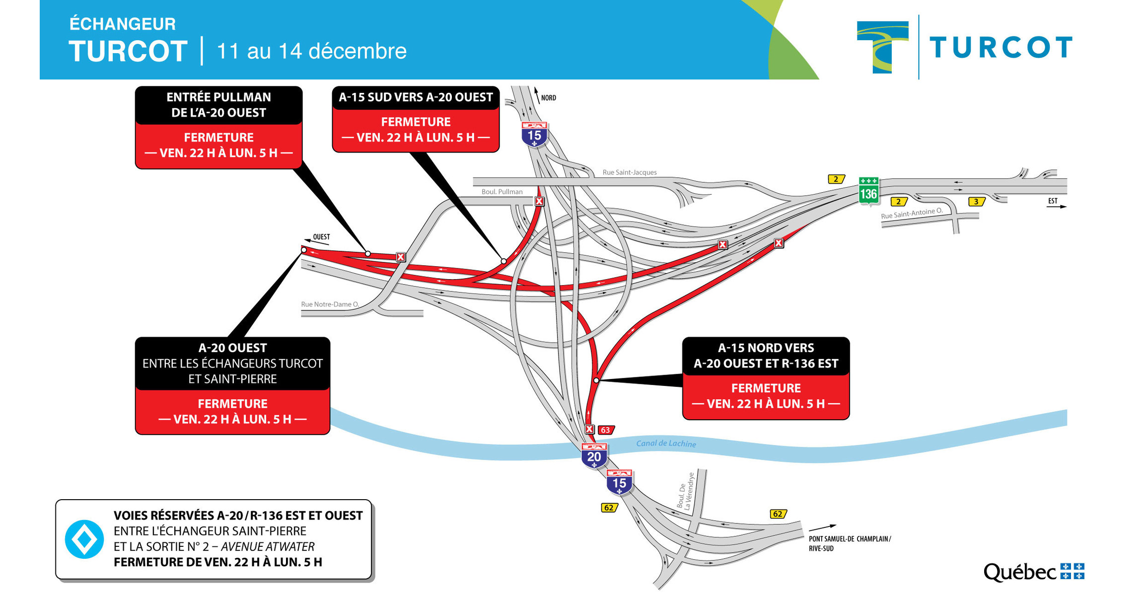 Projet Turcot - Fermetures majeures dans le secteur des échangeurs ...