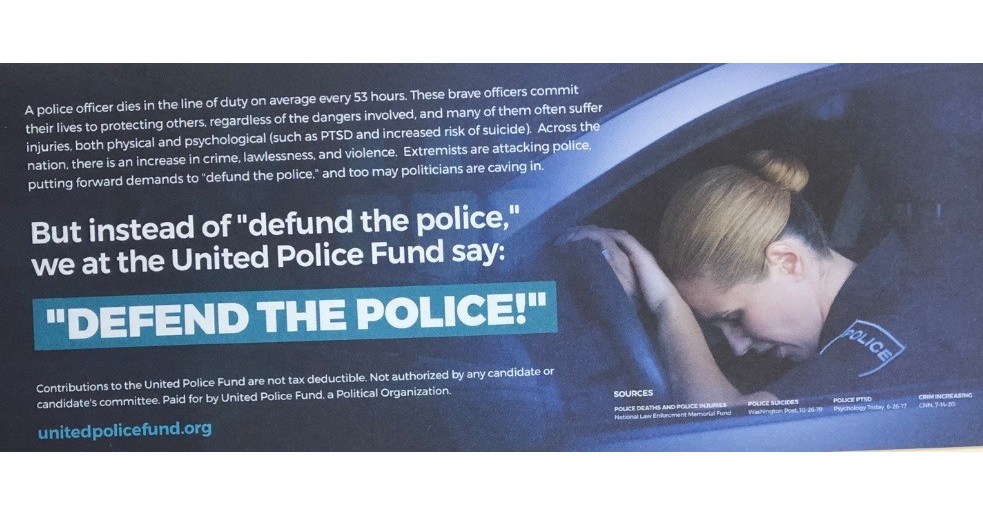 Instead of "Defund the Police," the United Police Fund says "DEFEND THE ...