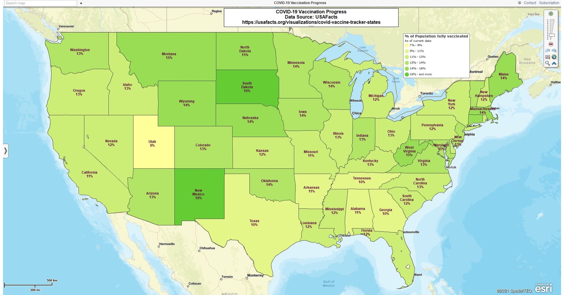 MapBusinessOnline Issues USA Map Update of COVID-19 Vaccination Progress