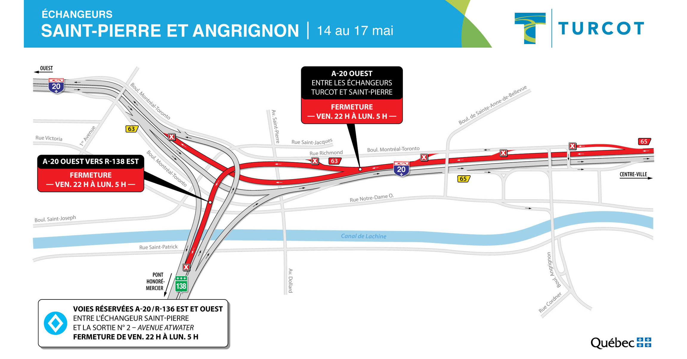 Projet Turcot - Fermetures majeures dans le secteur des échangeurs ...