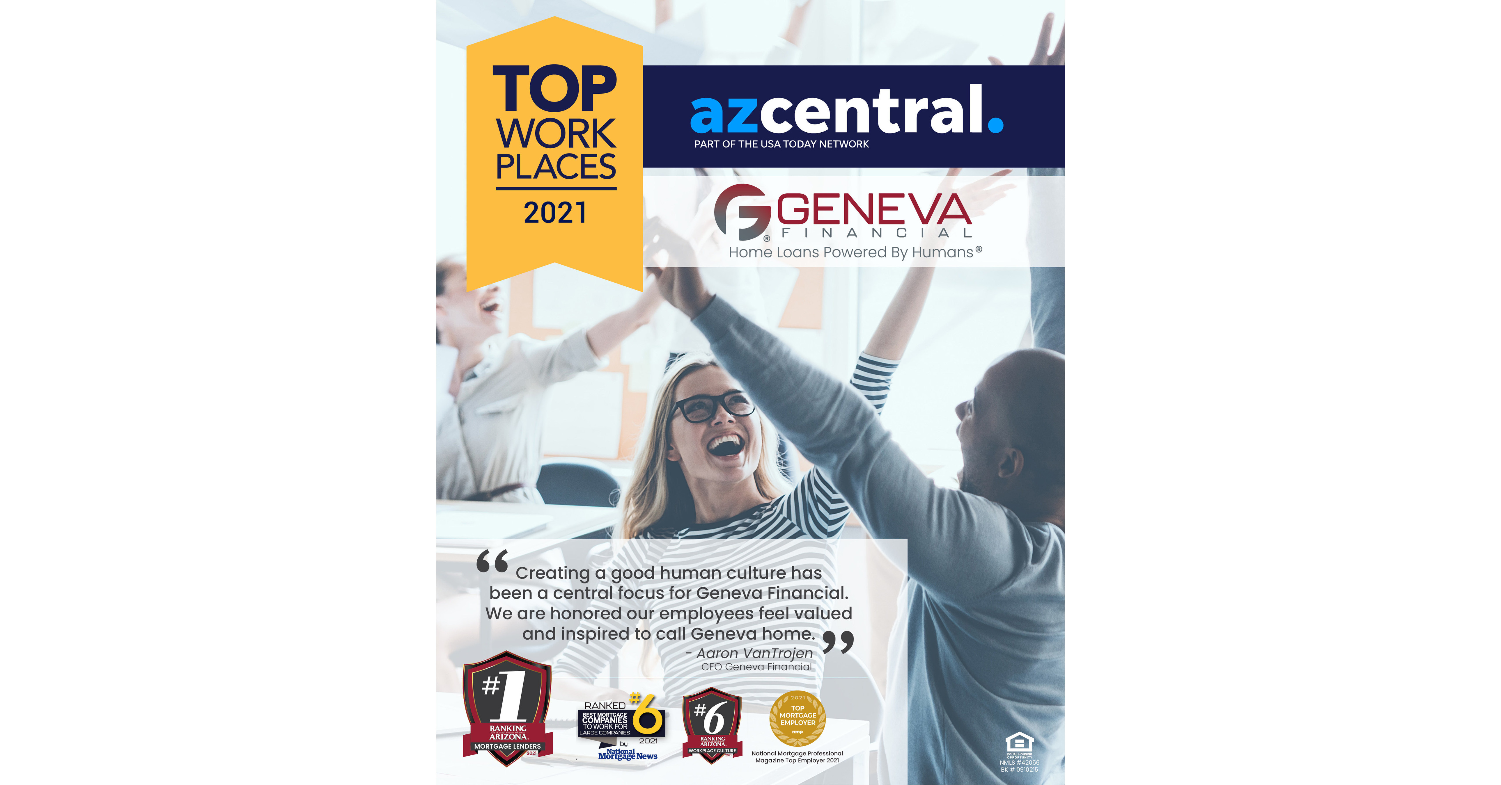 Geneva Financial Named a 2021 AZ Central Top Workplaces Winner