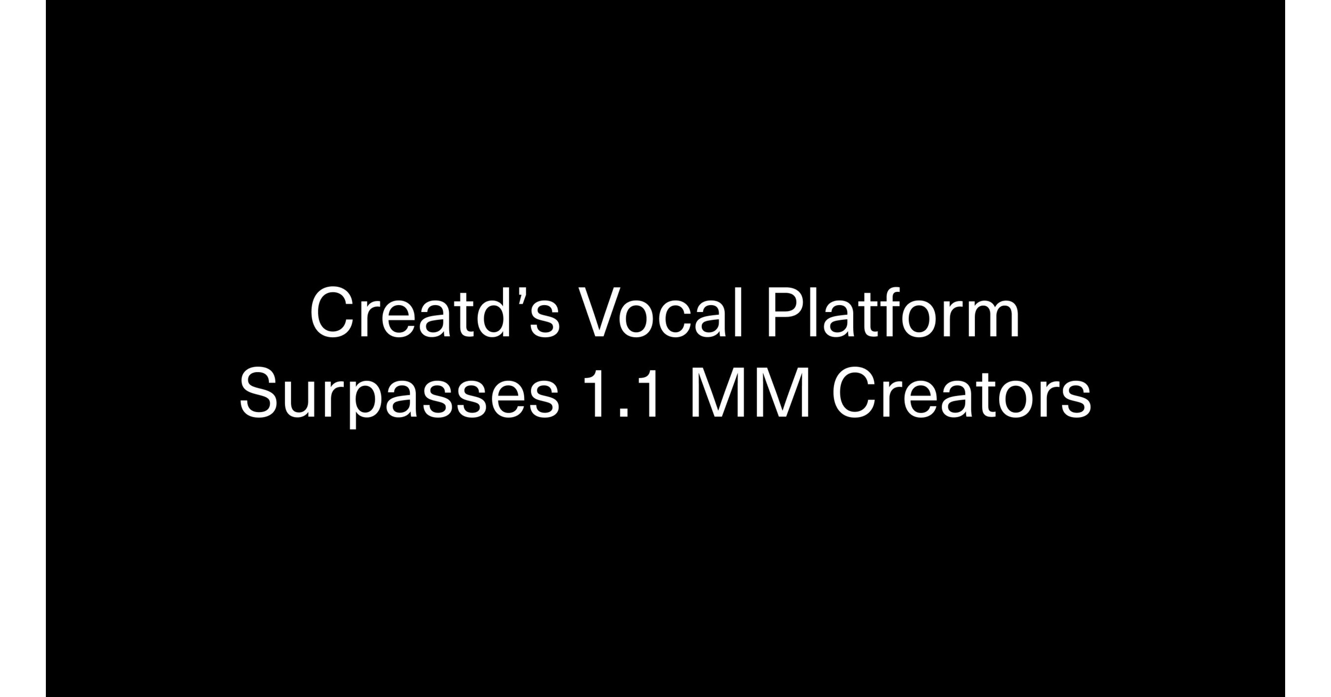 Creatd's Vocal Platform Surpasses 1.1 Million Creators