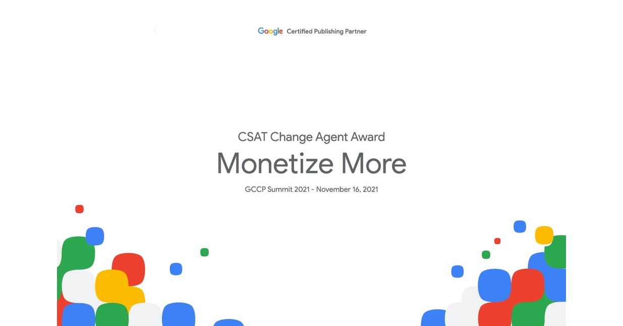MonetizeMore Wins the 2021 Google (GCPP) Customer Satisfaction Award