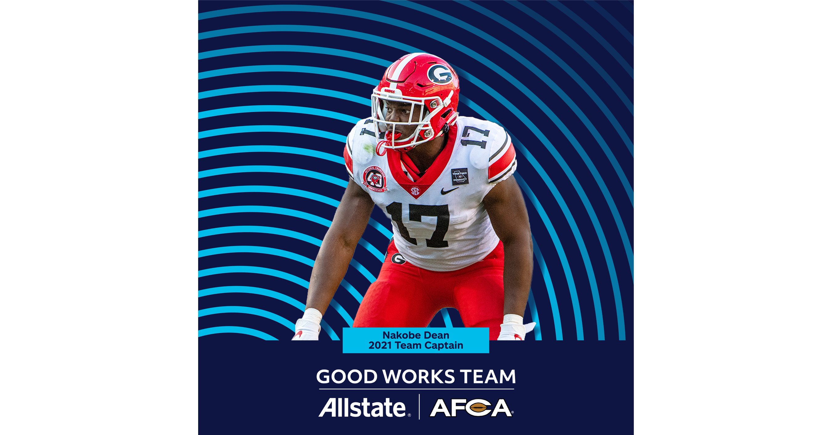 Nakobe Dean Selected as Captain of the 2021 Allstate AFCA Good Works Team®