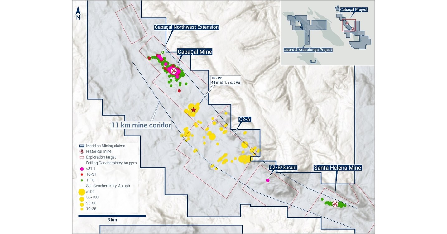 Meridian Mining Discovers New Surface Gold Trend at Cabaçal