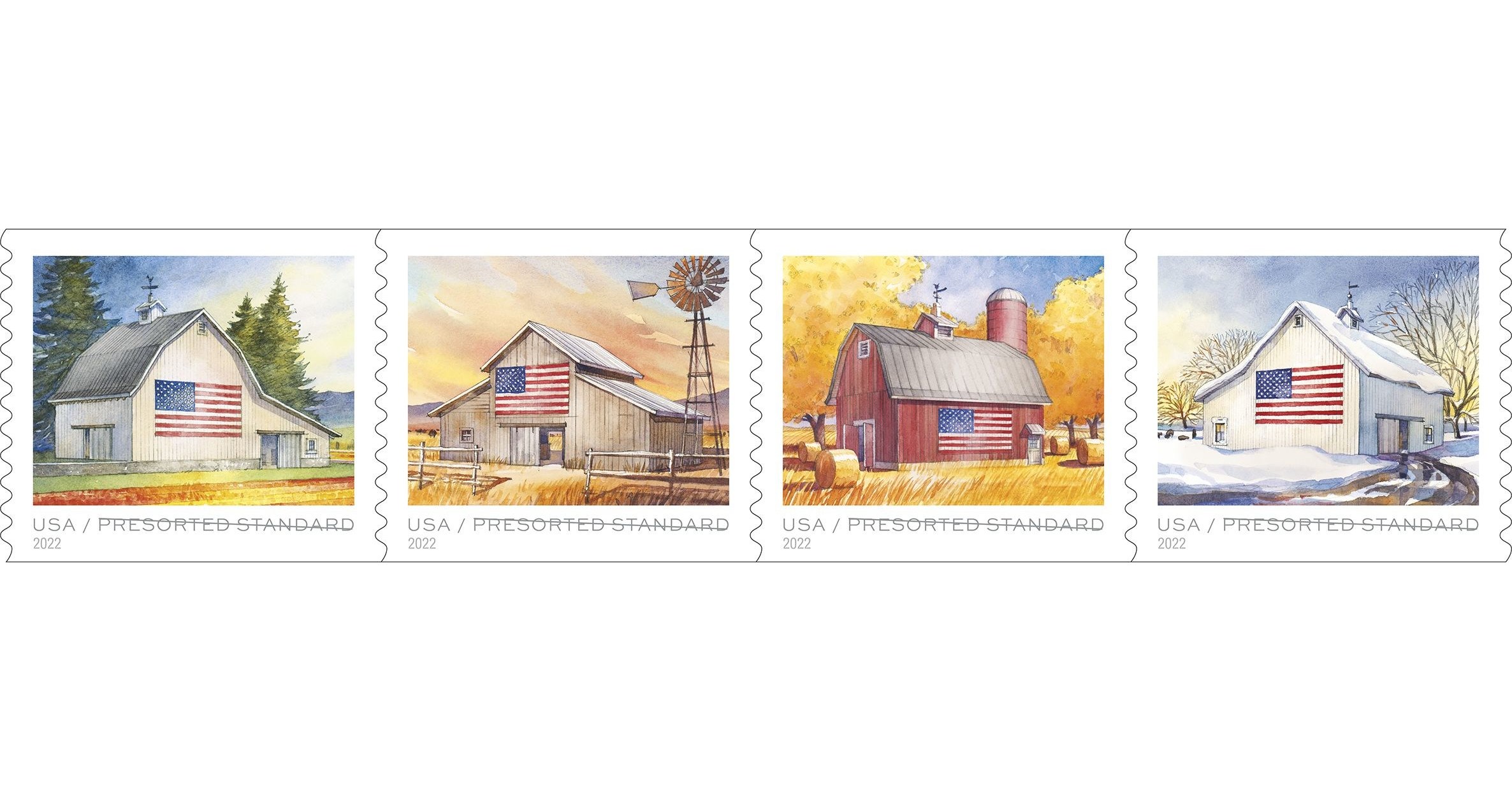 Postal Service Releases Flags on Barns Stamps