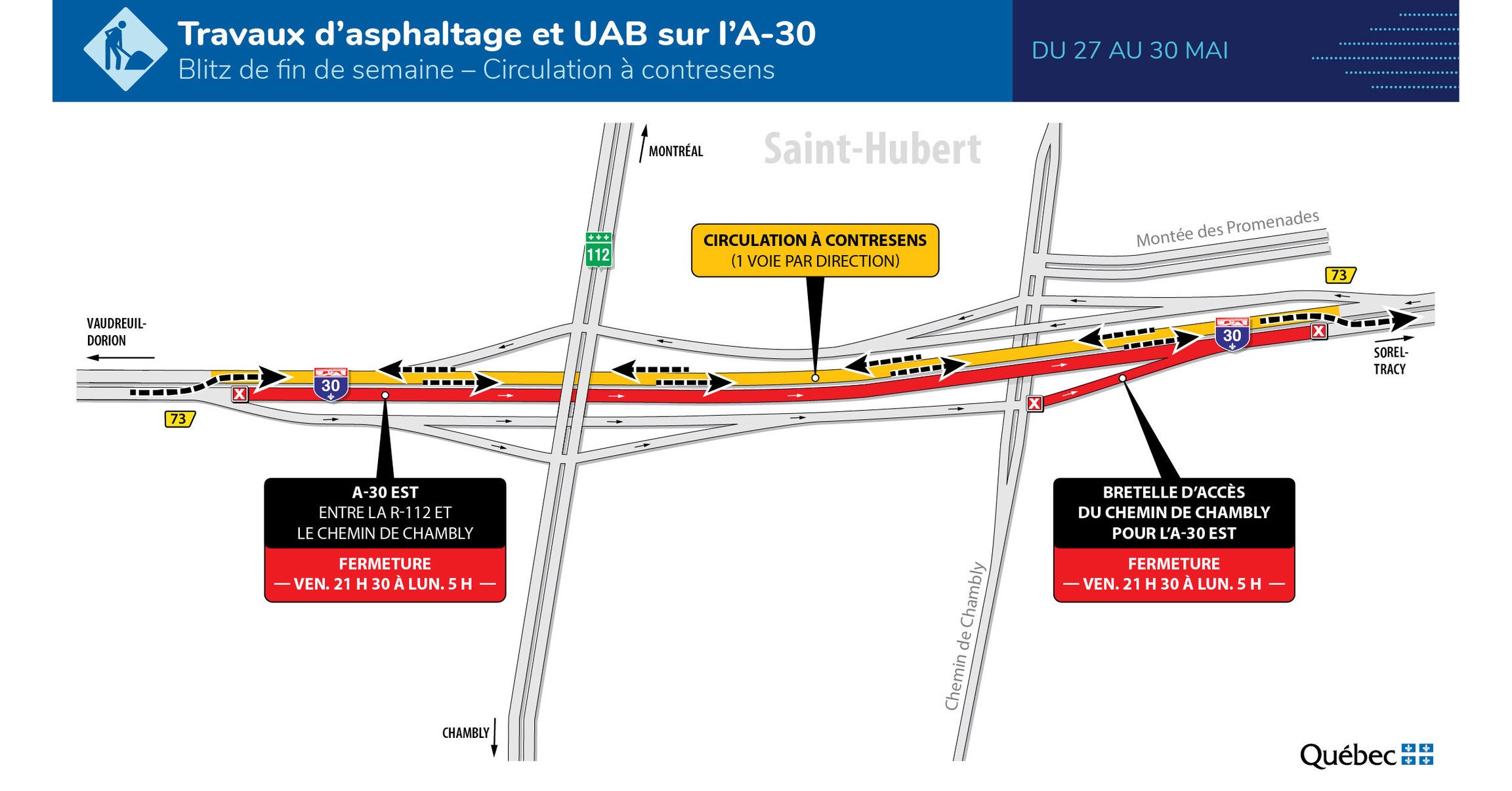Autoroute 30, à Longueuil - Asphaltage et amélioration des mesures ...
