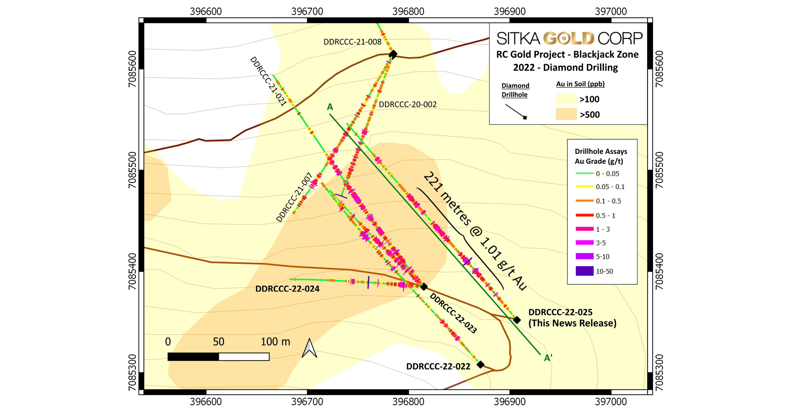 Sitka Intercepts 349.0 Metres of 0.71 g/t Gold From Near Surface, Including 221.0 Metres of 1.01 ...