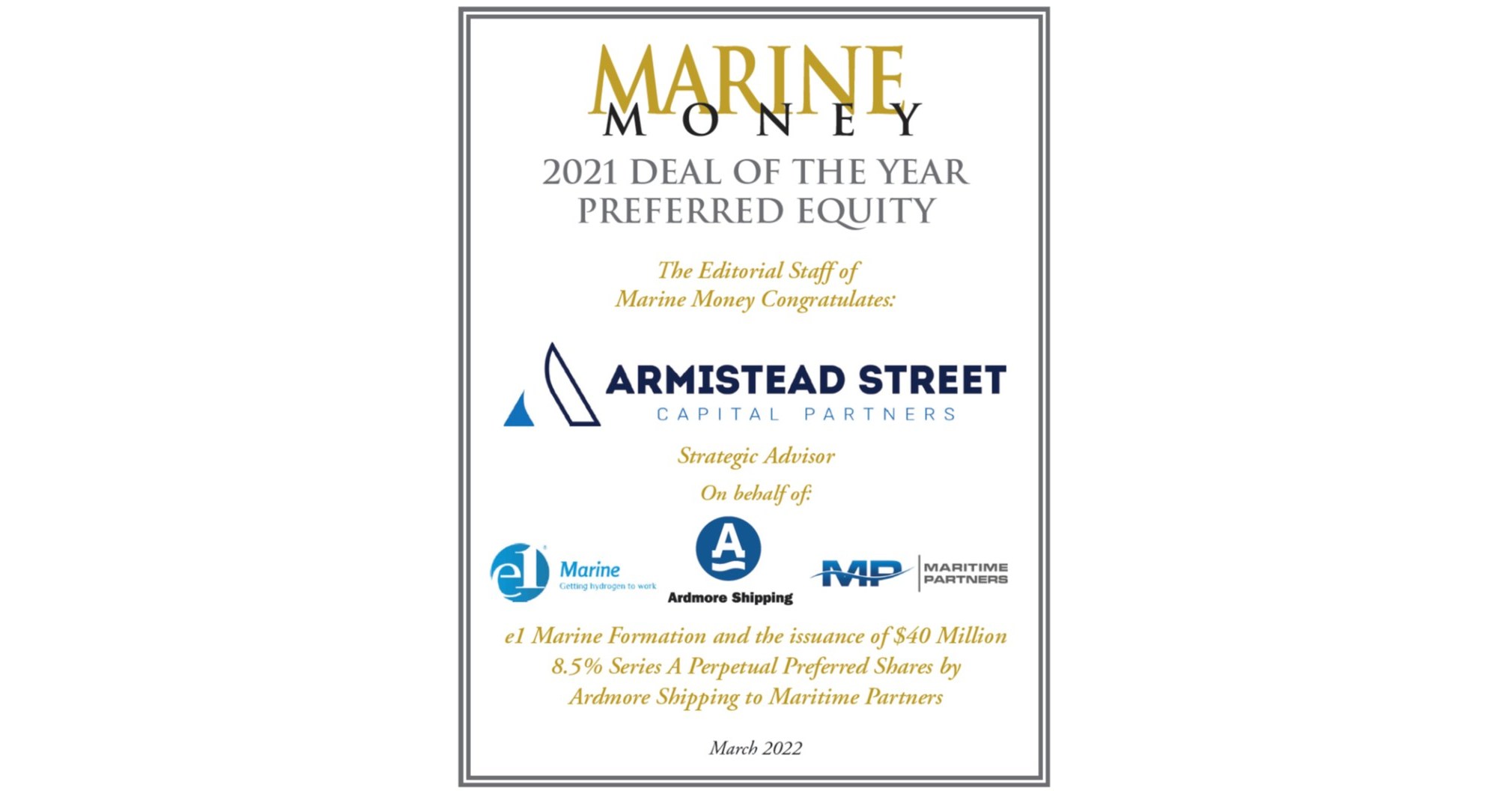 Armistead Street Capital Partners Awarded Marine Money's 2021 Preferred ...