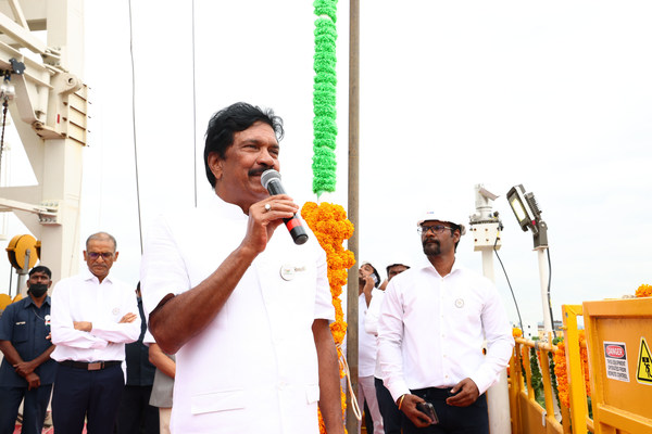 Tricolour unfurled on the indigenous land rig at MEIL's ICOMM