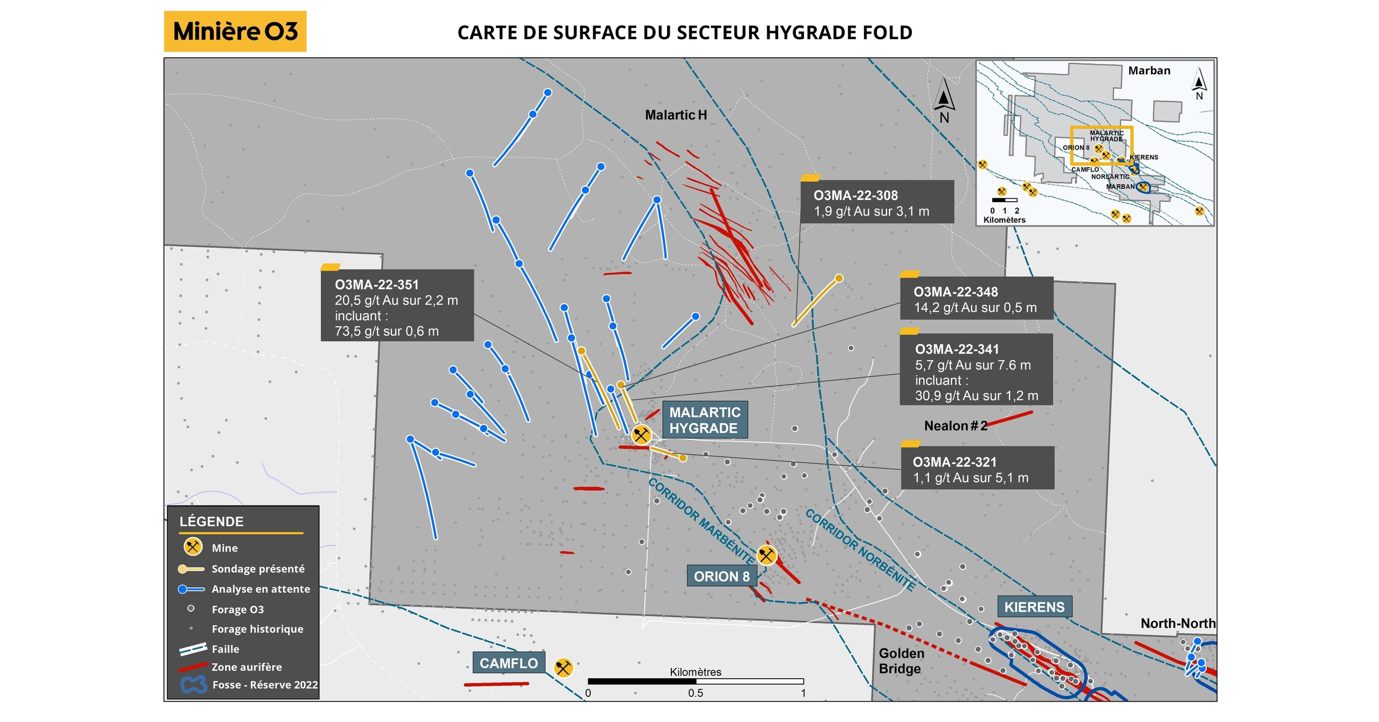 Minière O3 recoupe 20,5 g/t Au sur 2,2 mètres, incluant 73,5 g/t Au sur ...