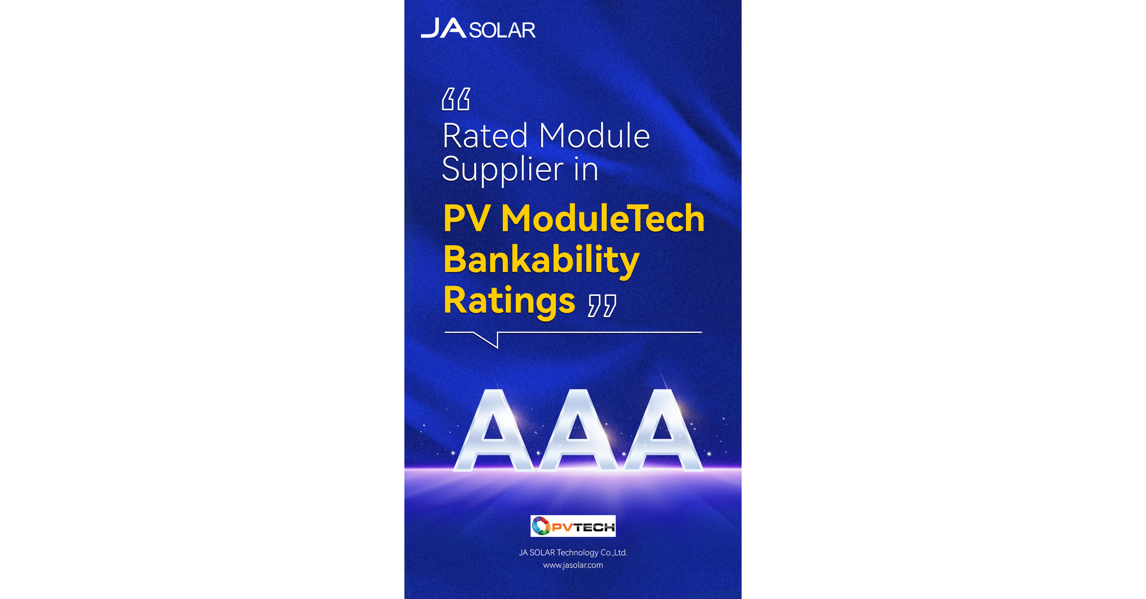 JA Solar Awarded Highest AAA Rating in PV ModuleTech Bankability Rankings
