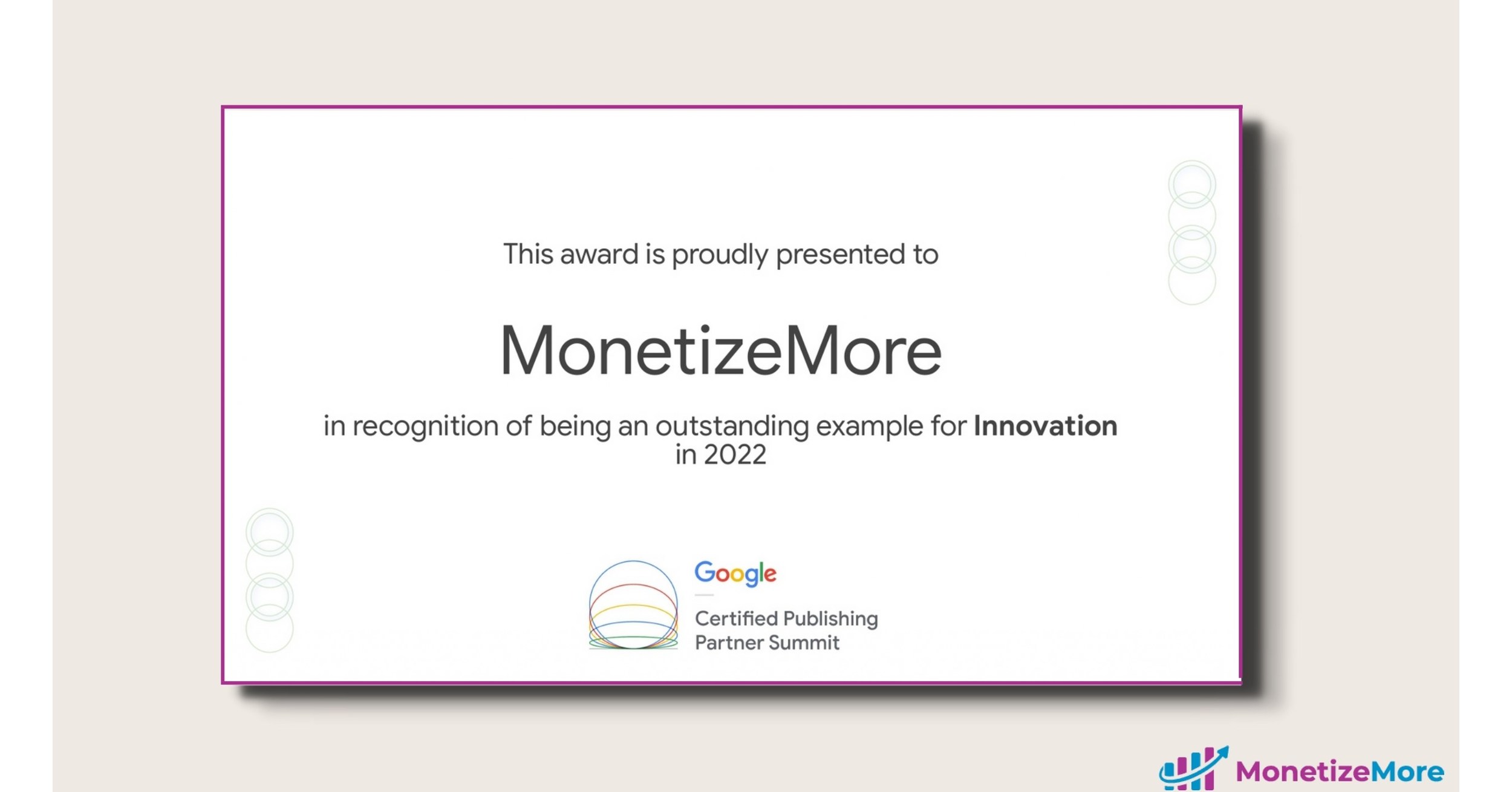 Google Presents MonetizeMore with the Innovation Award at the GCPP ...