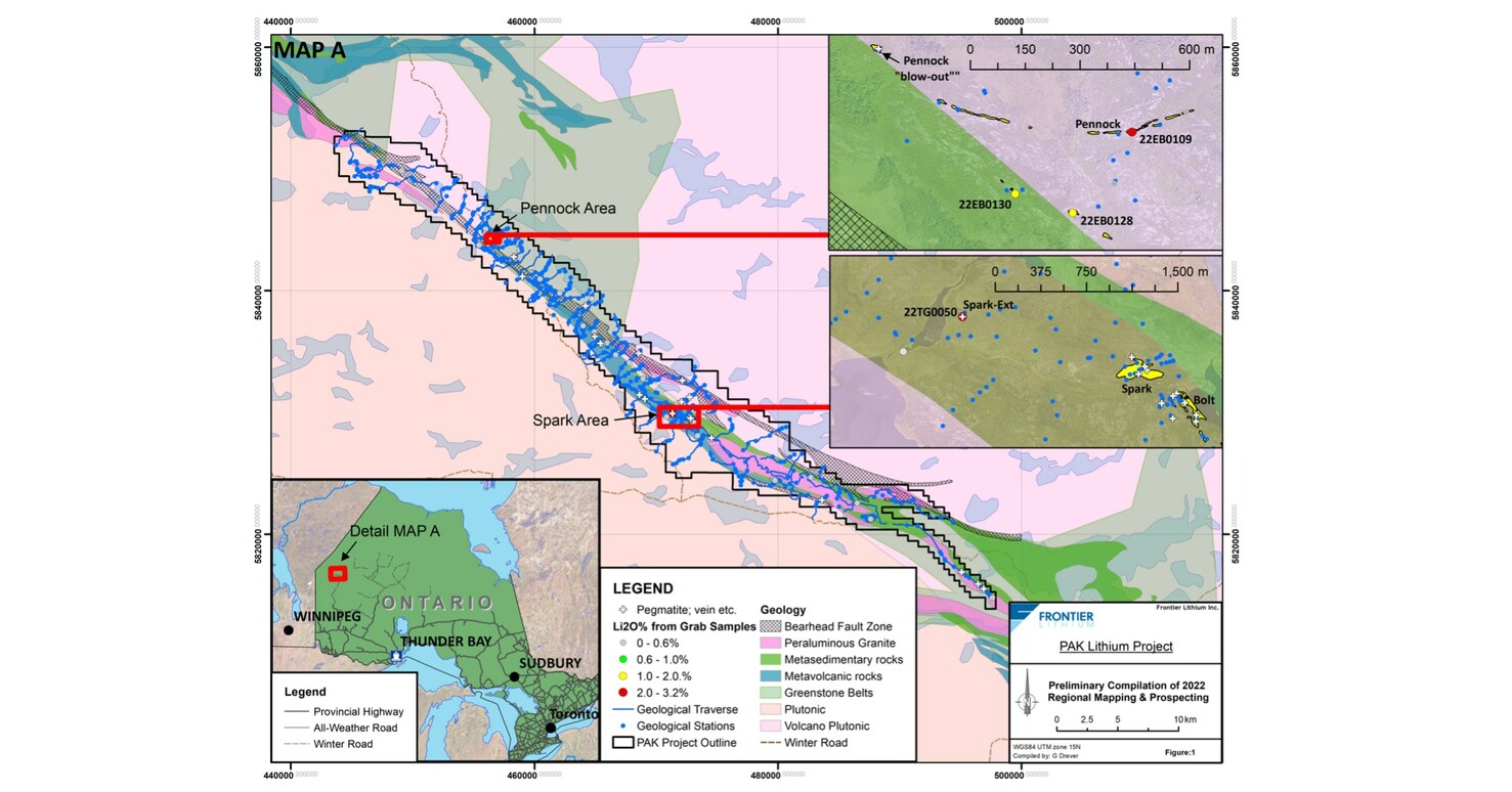 FRONTIER LITHIUM DISCOVERS A NEW LCT PEGMATITE AND ANNOUNCES RESULTS ...