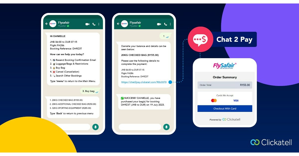 Clickatell Launches Chat 2 Pay with FlySafair for WhatsApp Mobile Payments