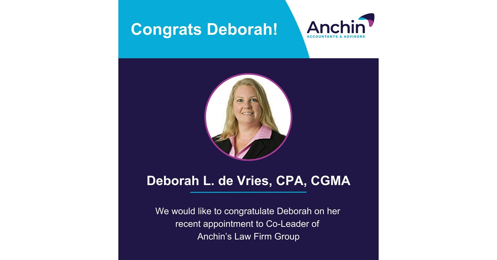 Deborah L. de Vries Named Co-Leader of Anchin's Law Firm Group