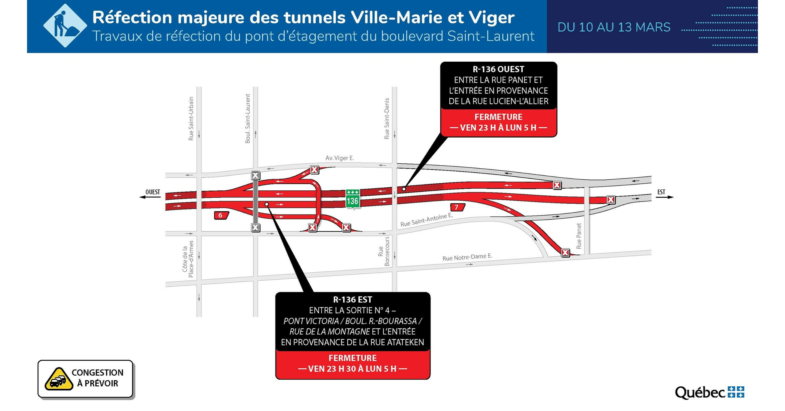 Réfection majeure des tunnels Ville-Marie et Viger - Fermeture complète ...