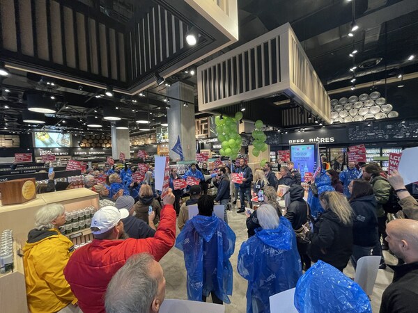 LCBO workers rally inside flagship LCBO store to call for fair wages ...