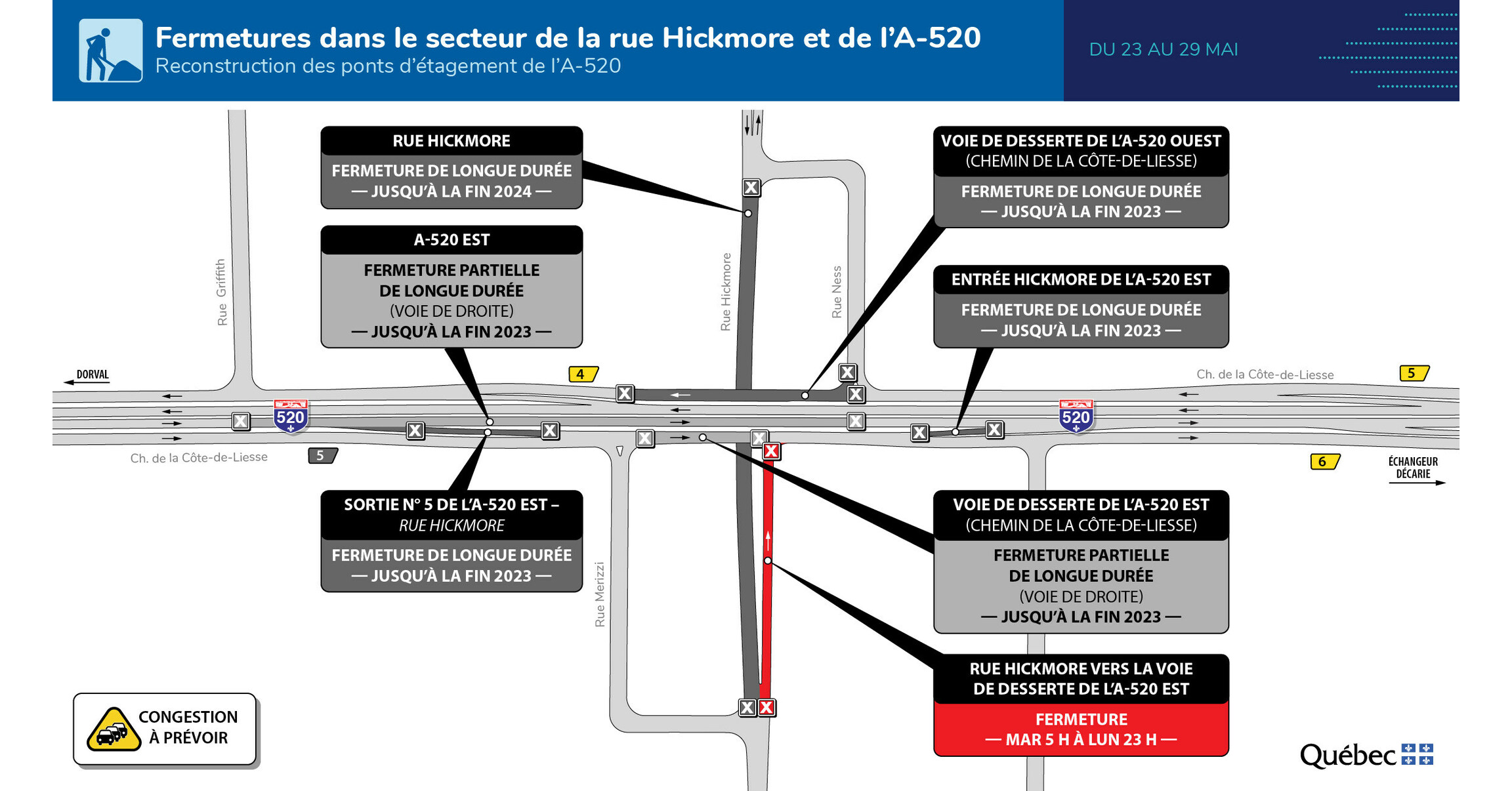 Fermeture complète de la bretelle menant de la rue Hickmore vers la ...