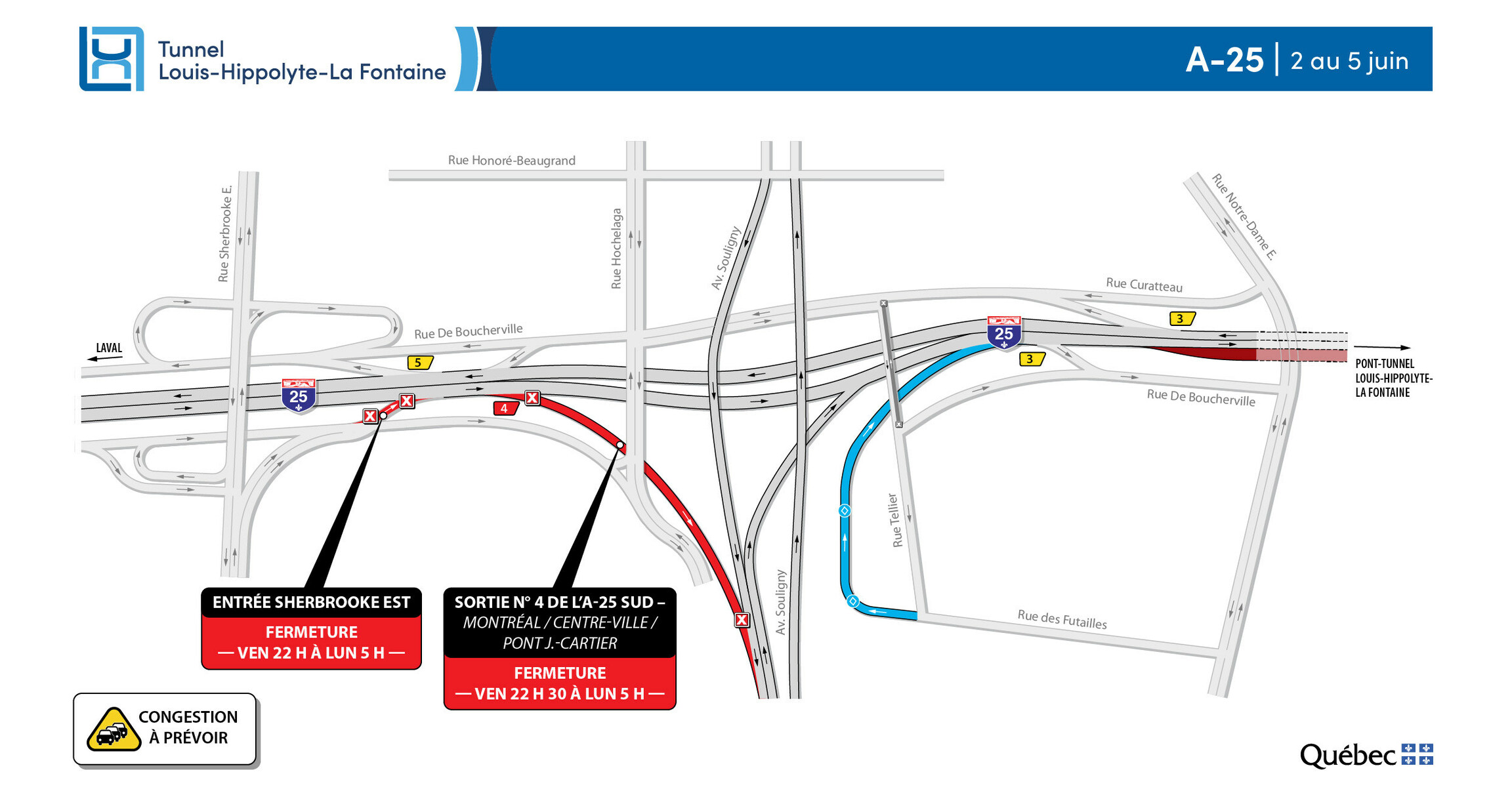 Réfection majeure du tunnel Louis-Hippolyte-La Fontaine - Fermetures de ...