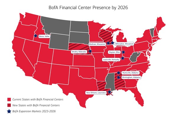 BofA to Open Financial Centers in 9 New Markets by 2026
