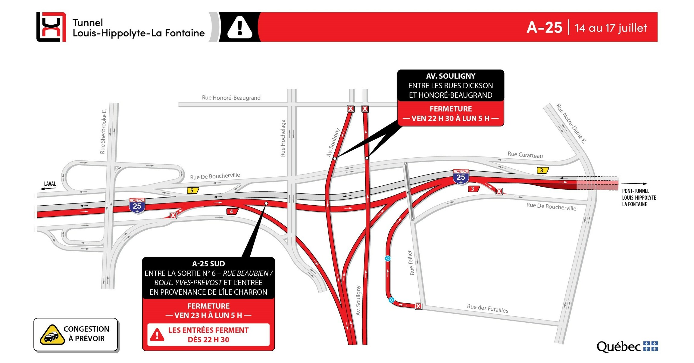 Réfection majeure du tunnel Louis-Hippolyte-La Fontaine - Fermeture ...