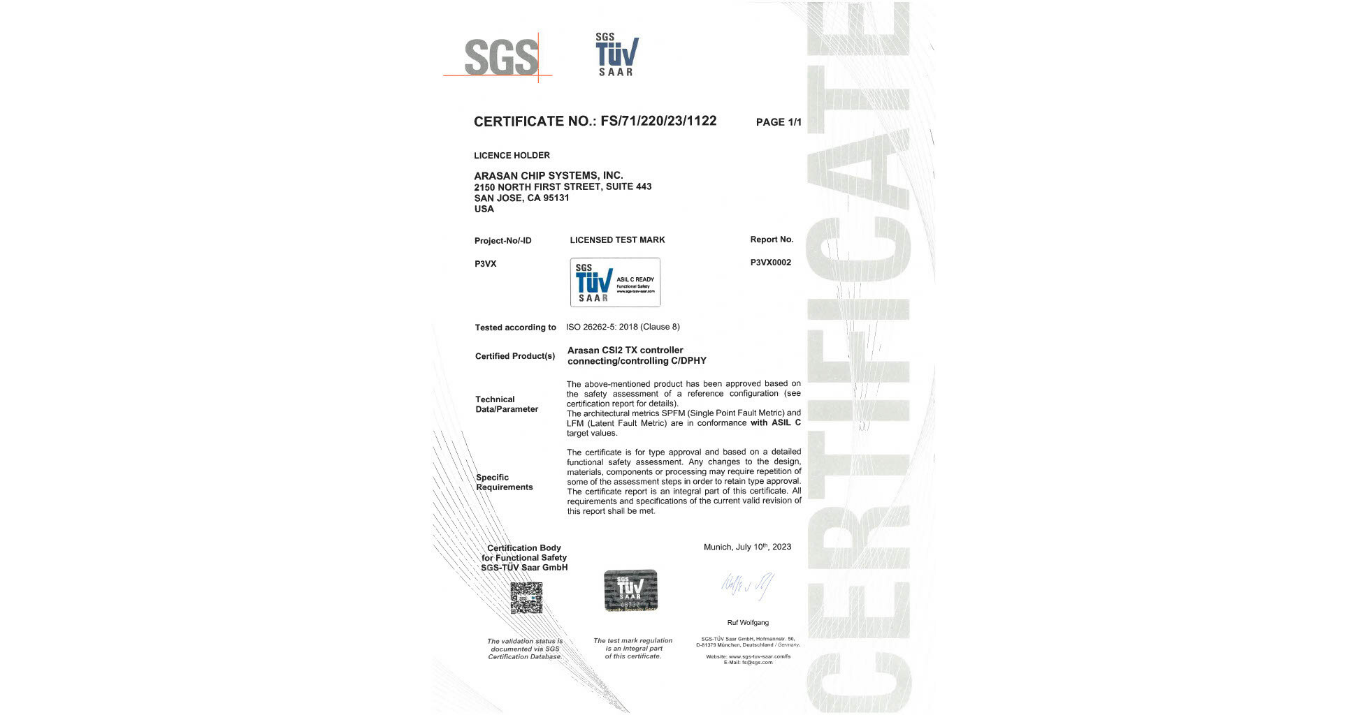 Arasan's MIPI CSI-2 IP achieves ISO26262 ASIL-C Certification for MIPI ...