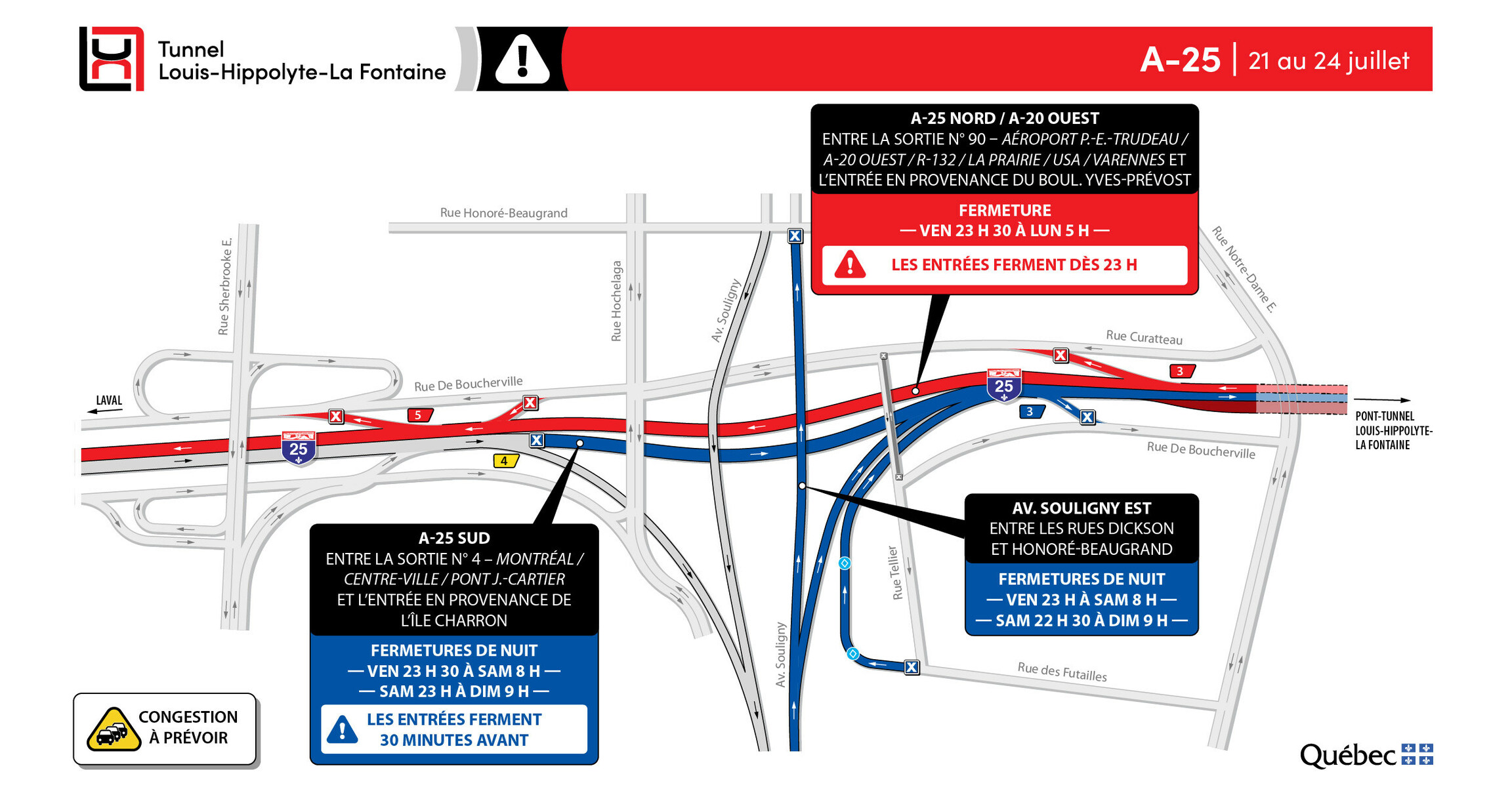 Réfection majeure du tunnel Louis-Hippolyte-La Fontaine - Fermeture ...