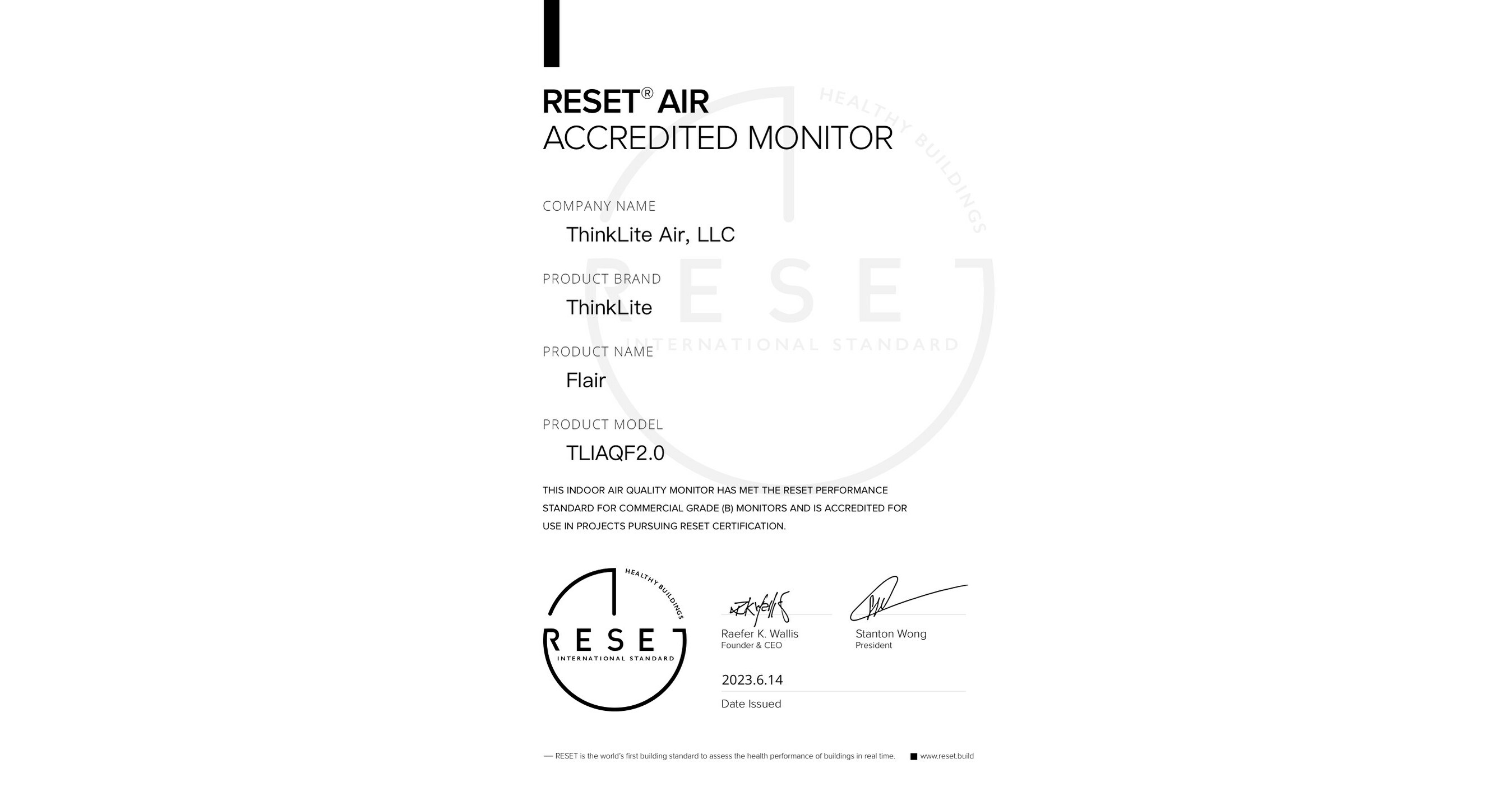 ThinkLite Air Achieves RESET Certification for Flair Indoor Air Quality ...