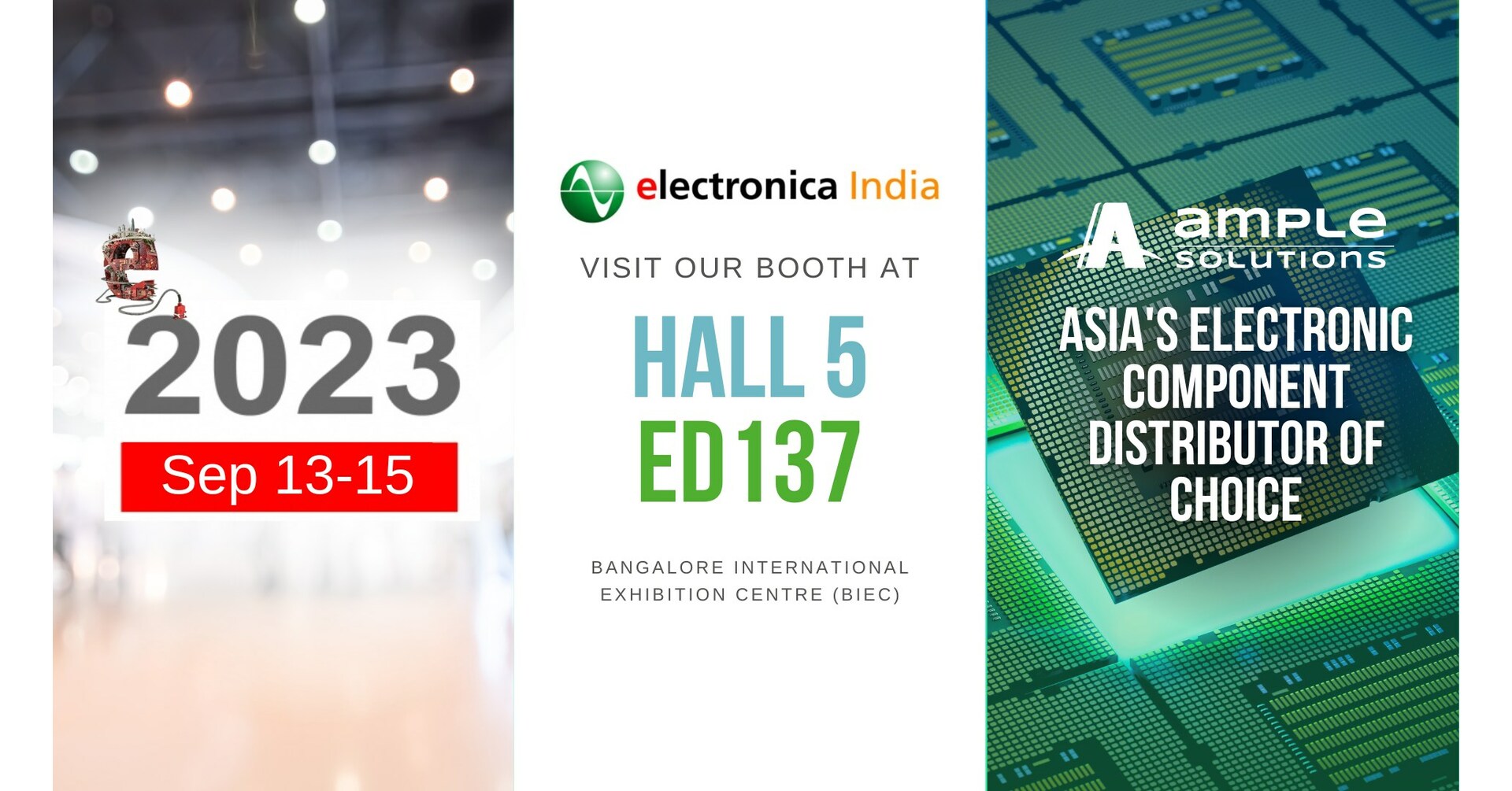 Ample Solutions to Debut at electronica India 2023 - Hall 5 Booth ED137