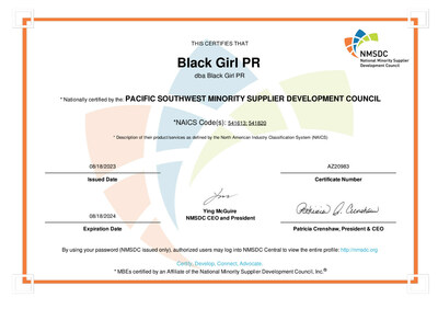 Black Girl PR Receives MBE Certification From The NMSDC
