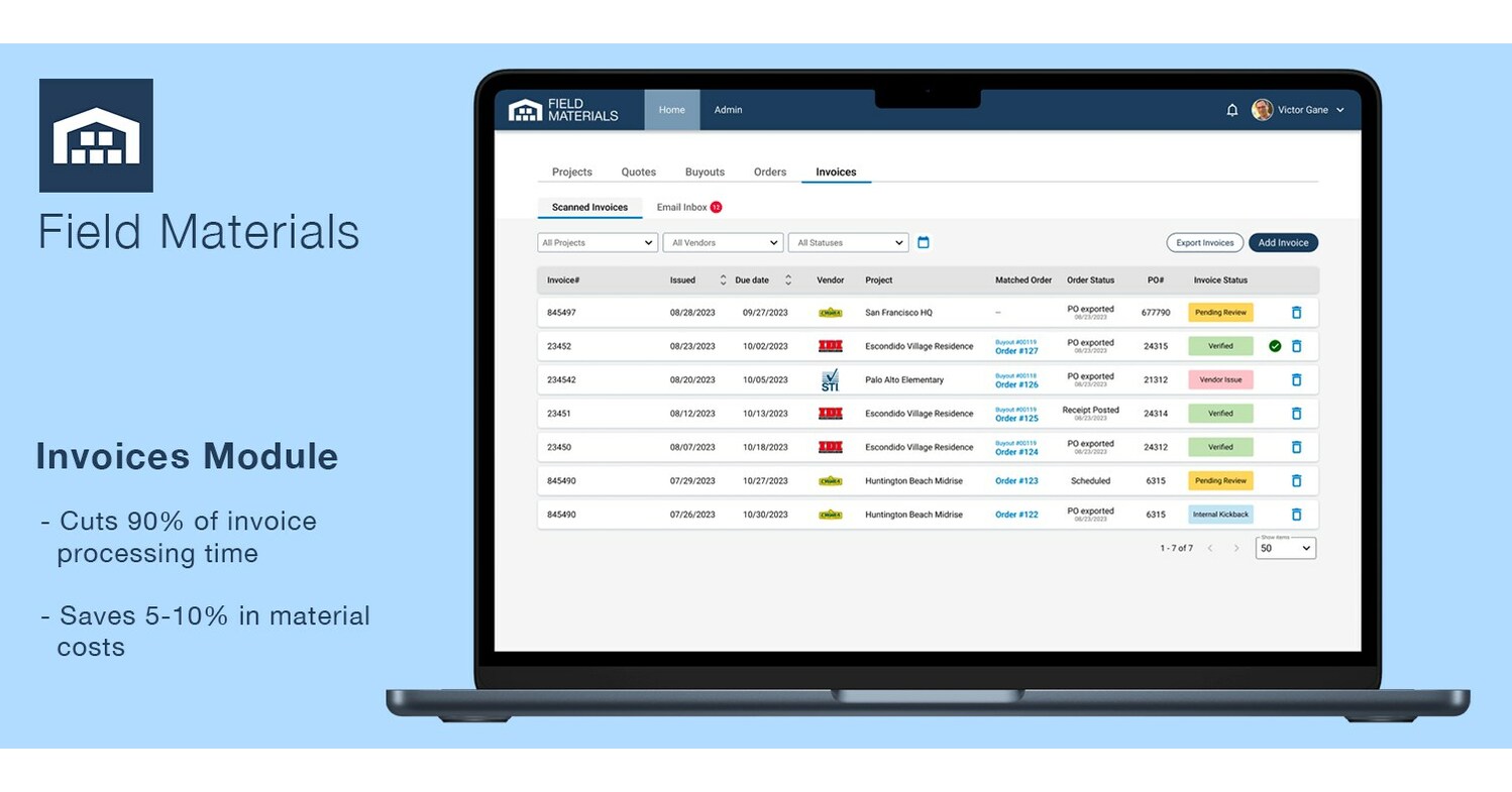 Field Materials Launches AI-Powered Invoices Module to Save Contractors 5-10% in Material Costs