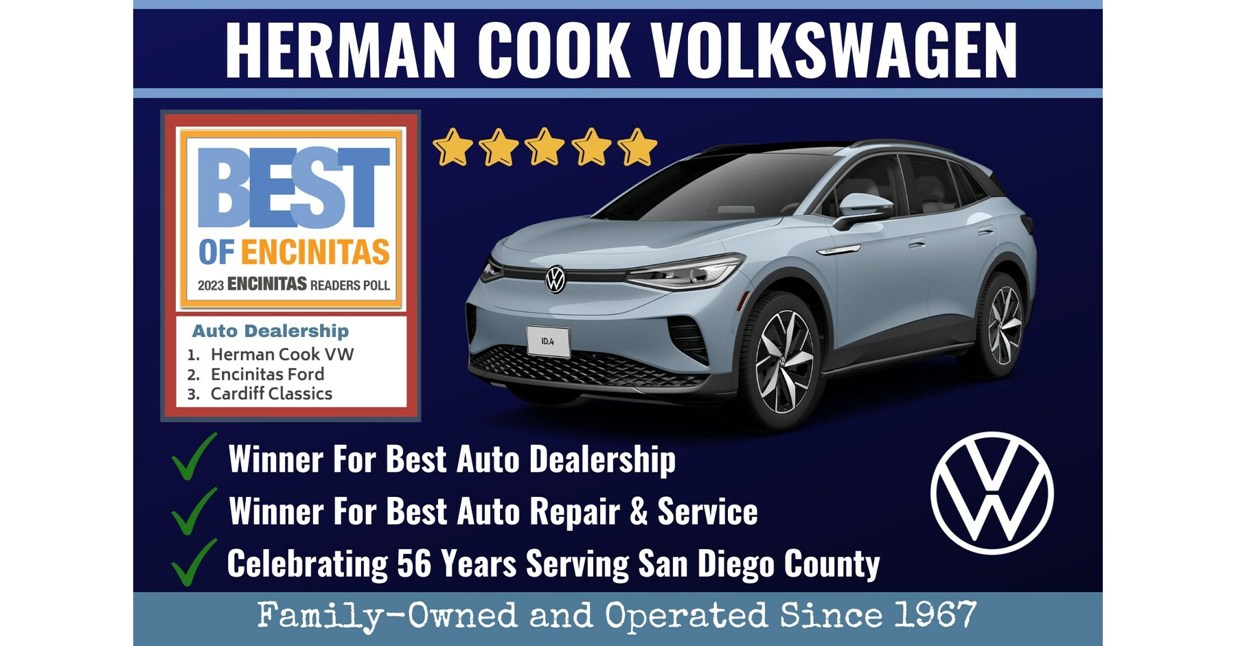 Herman Cook Volkswagen Excels in 2023 Encinitas Advocate Readers Poll