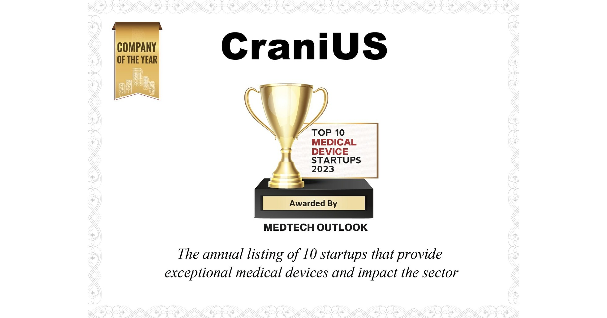 CraniUS Named Company of the Year: Top Medtech Start-up 2023 by Medtech ...