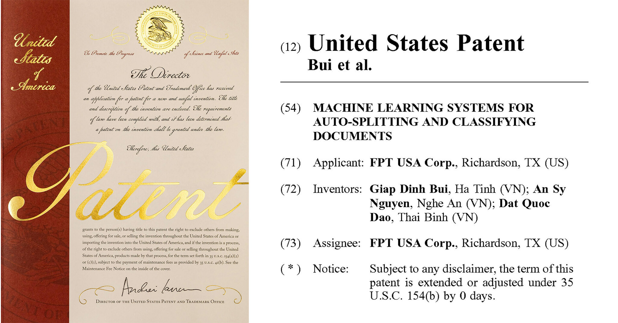 FPT IS to receive first patent in US