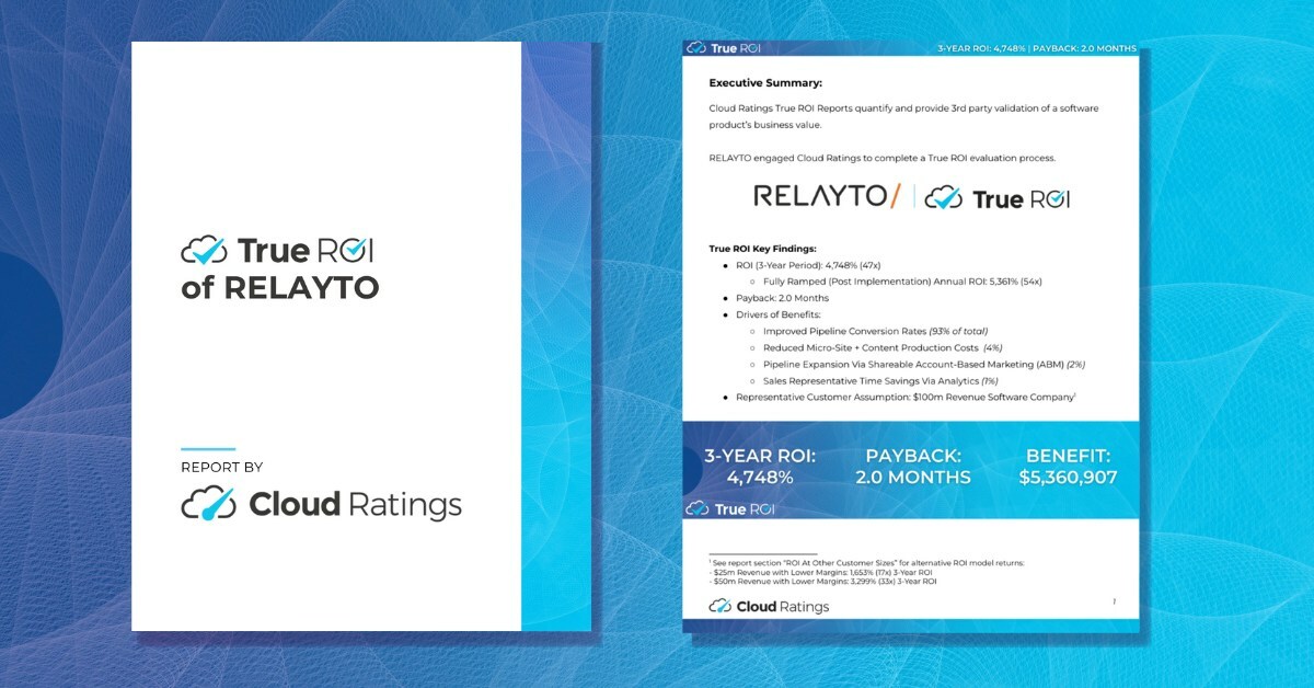 Cloud Ratings Debuts New "True ROI" Product With True ROI Study of RELAYTO