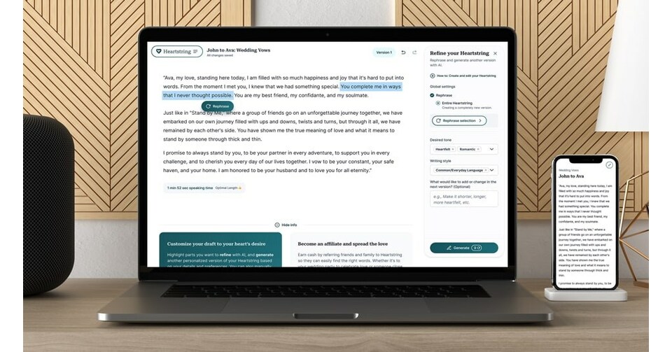 Heartstring AI: Unveiling a New Era in Crafting Heartfelt Speeches for Life's Most Important Moments